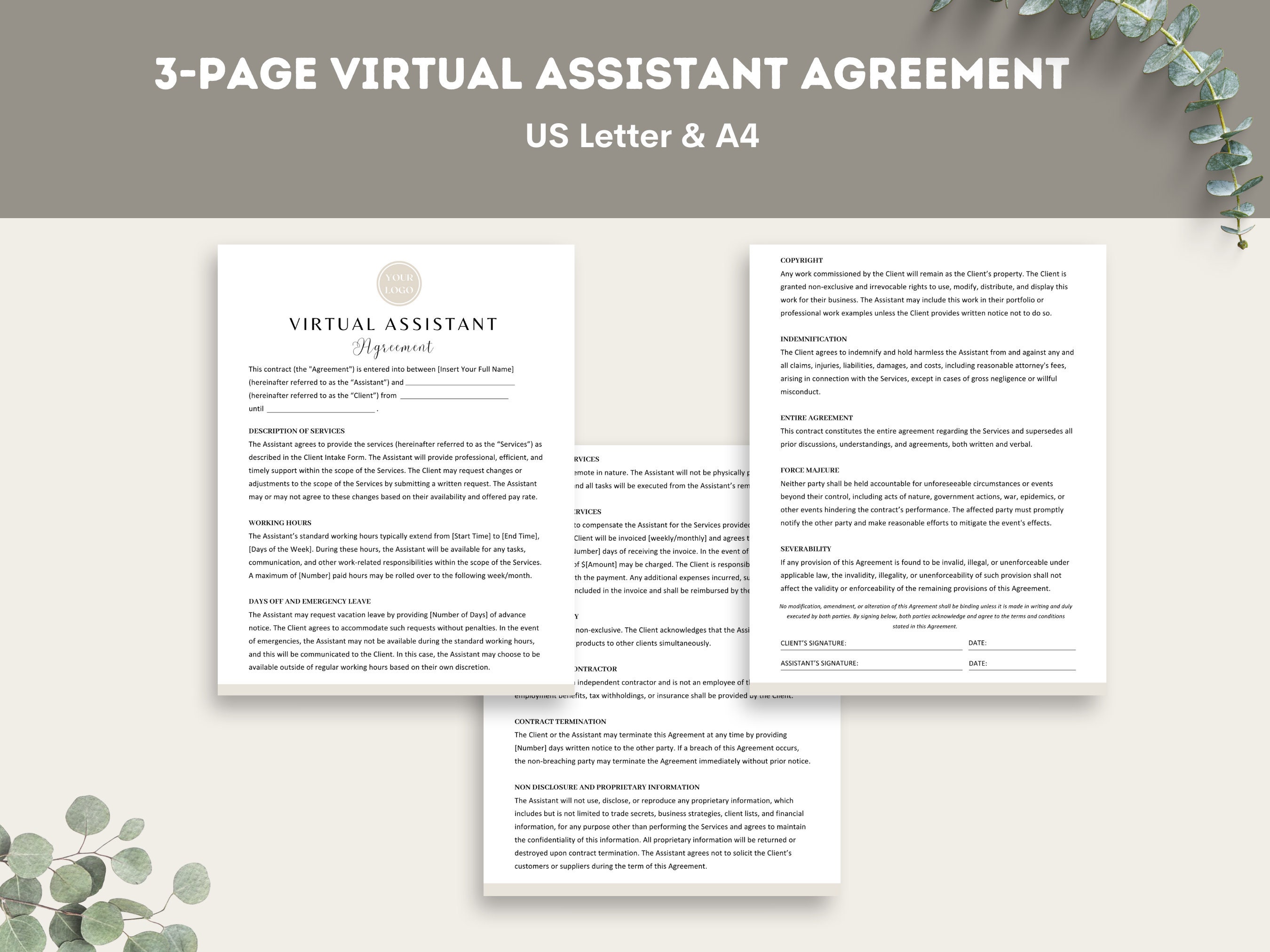 Virtual Assistant Service Contract/agreement, VA Client Intake Form ...