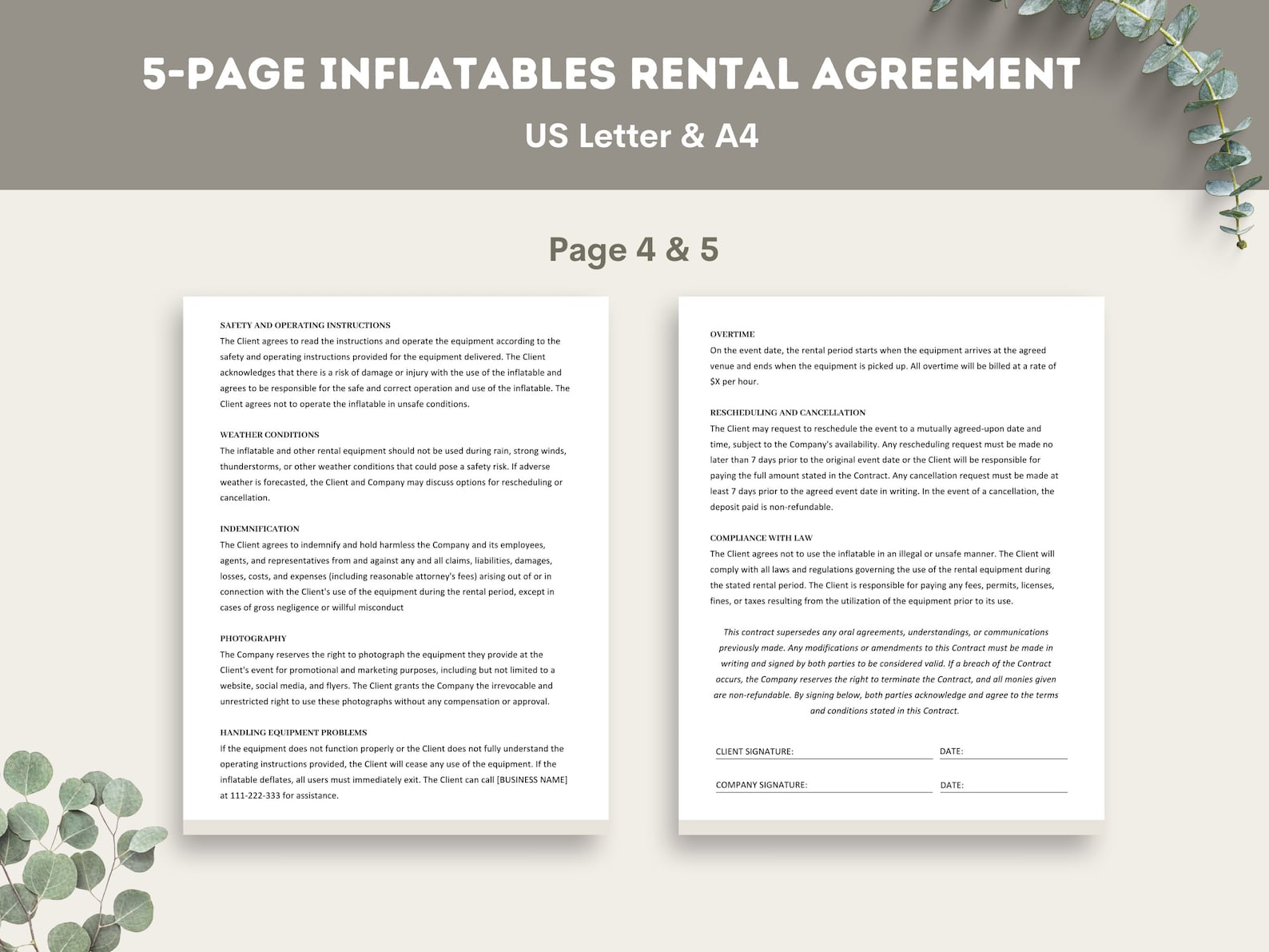 Inflatables Rental Agreement Template, Printable/editable Inflatable ...