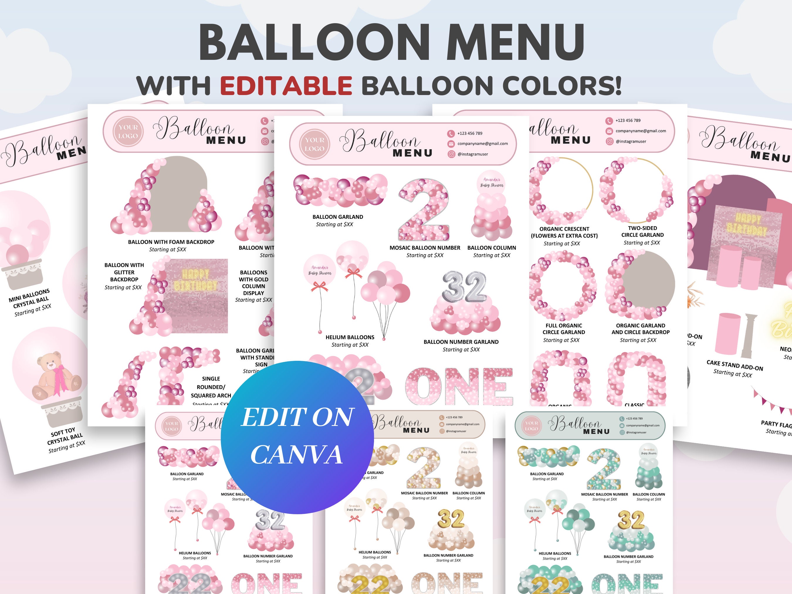 Balloon Menu Template, Editable & Printable Balloon Decor Price List ...