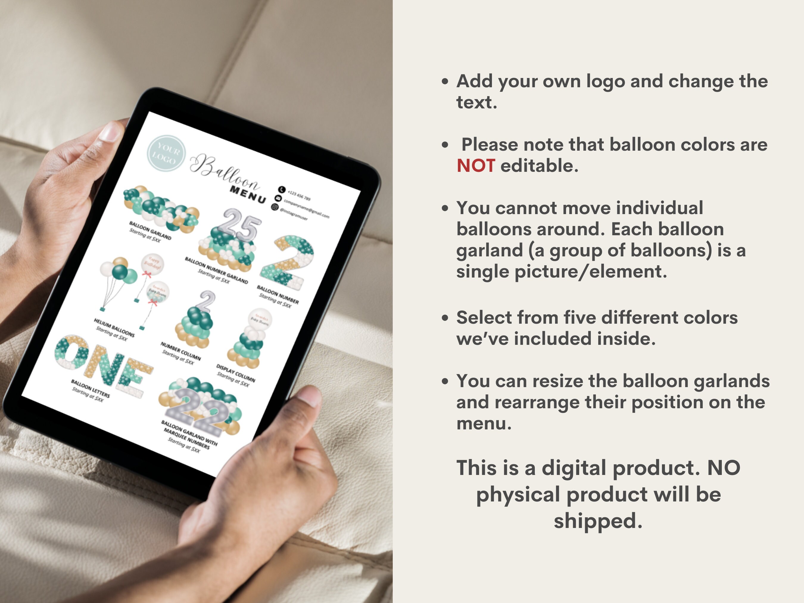 Balloon Menu Template, Editable & Printable Balloon Decor Price List ...