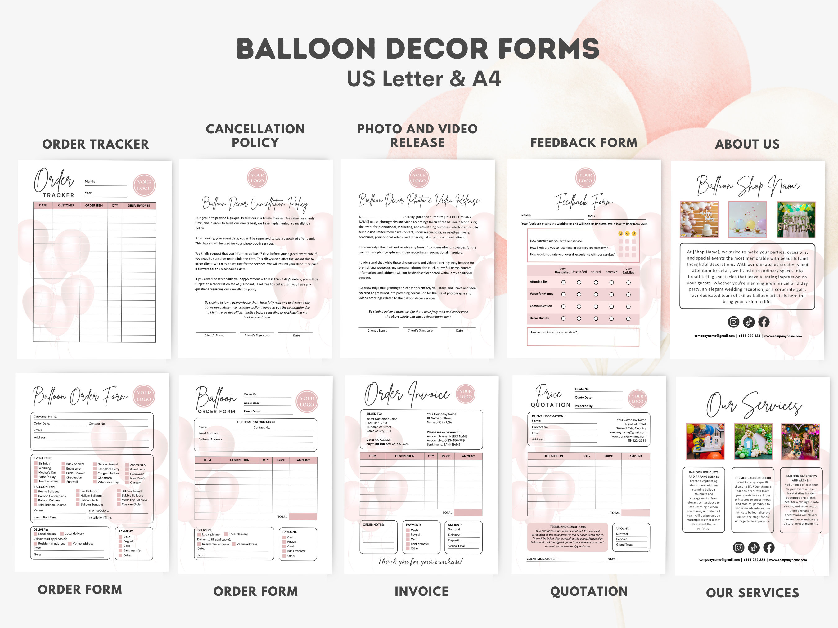 Balloon Business Bundle, Balloon Order Form, Balloon Artist Decor ...