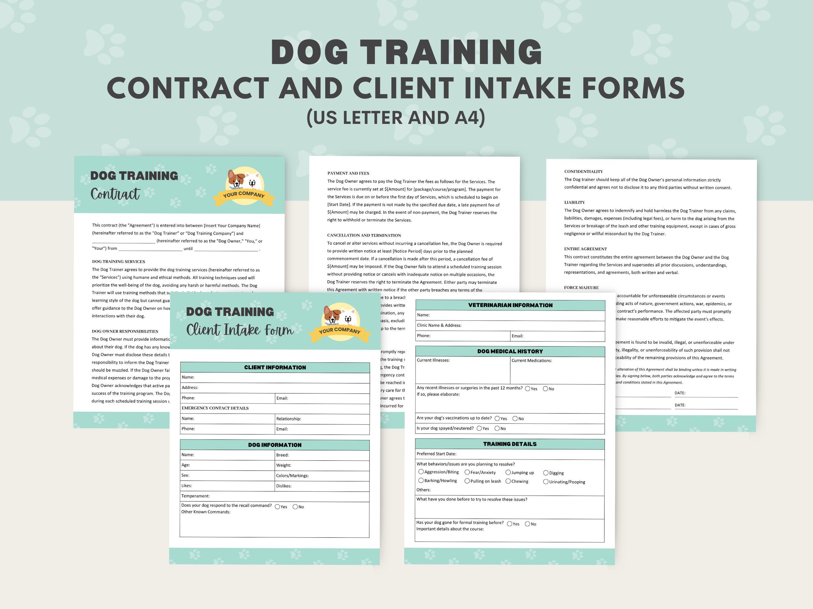 Dog Training Service Agreement/contract Template, Editable Pet Training ...