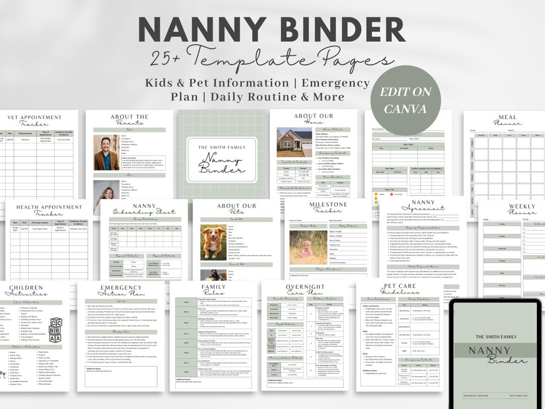 Editable Nanny Binder, Printable Nanny Planner/notes, Childcare ...
