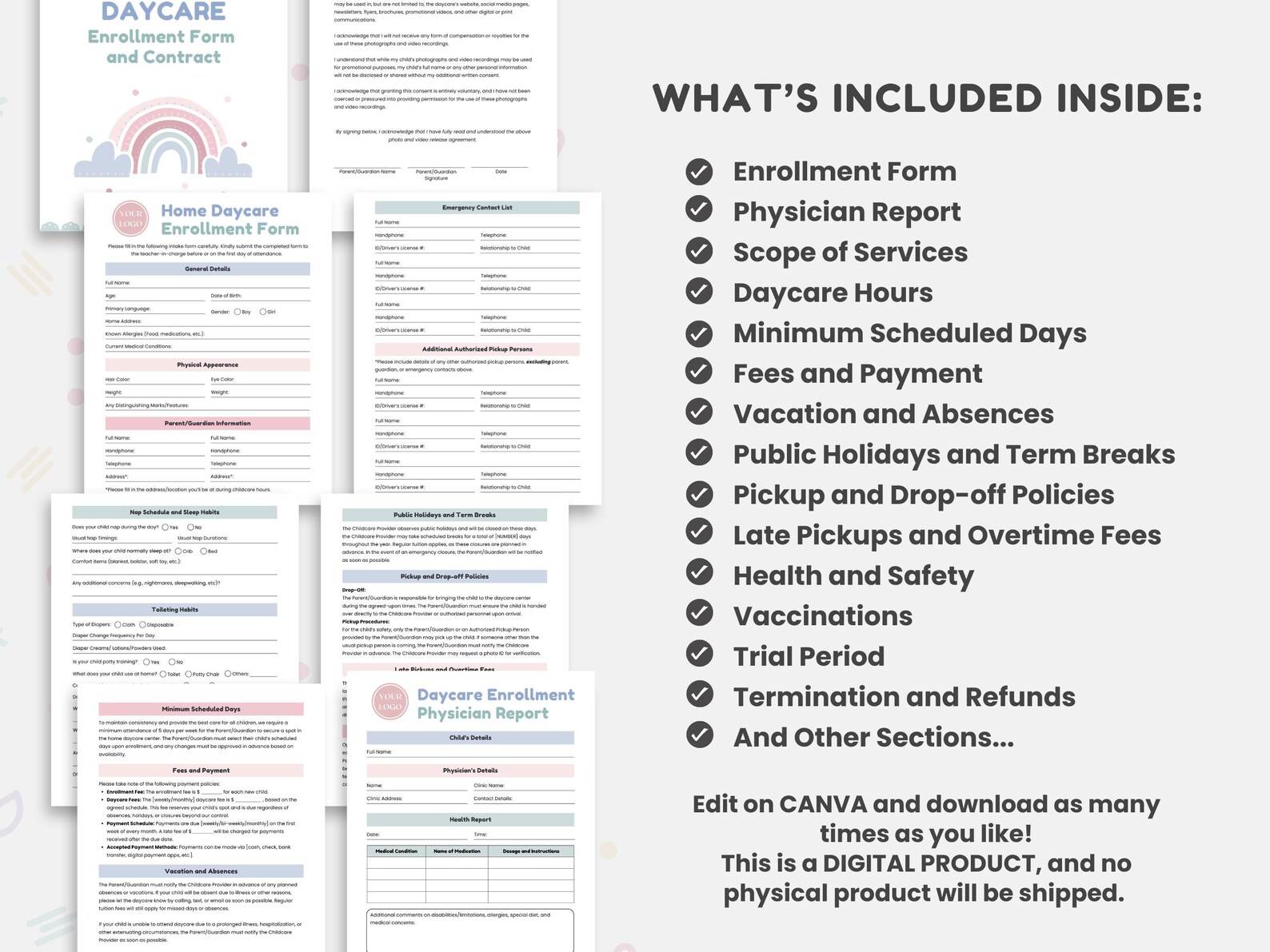 Home Daycare Contract Agreement Template, Home Daycare Enrollment Forms ...