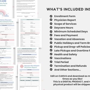 Home Daycare Contract Agreement Template, Home Daycare Enrollment Forms ...