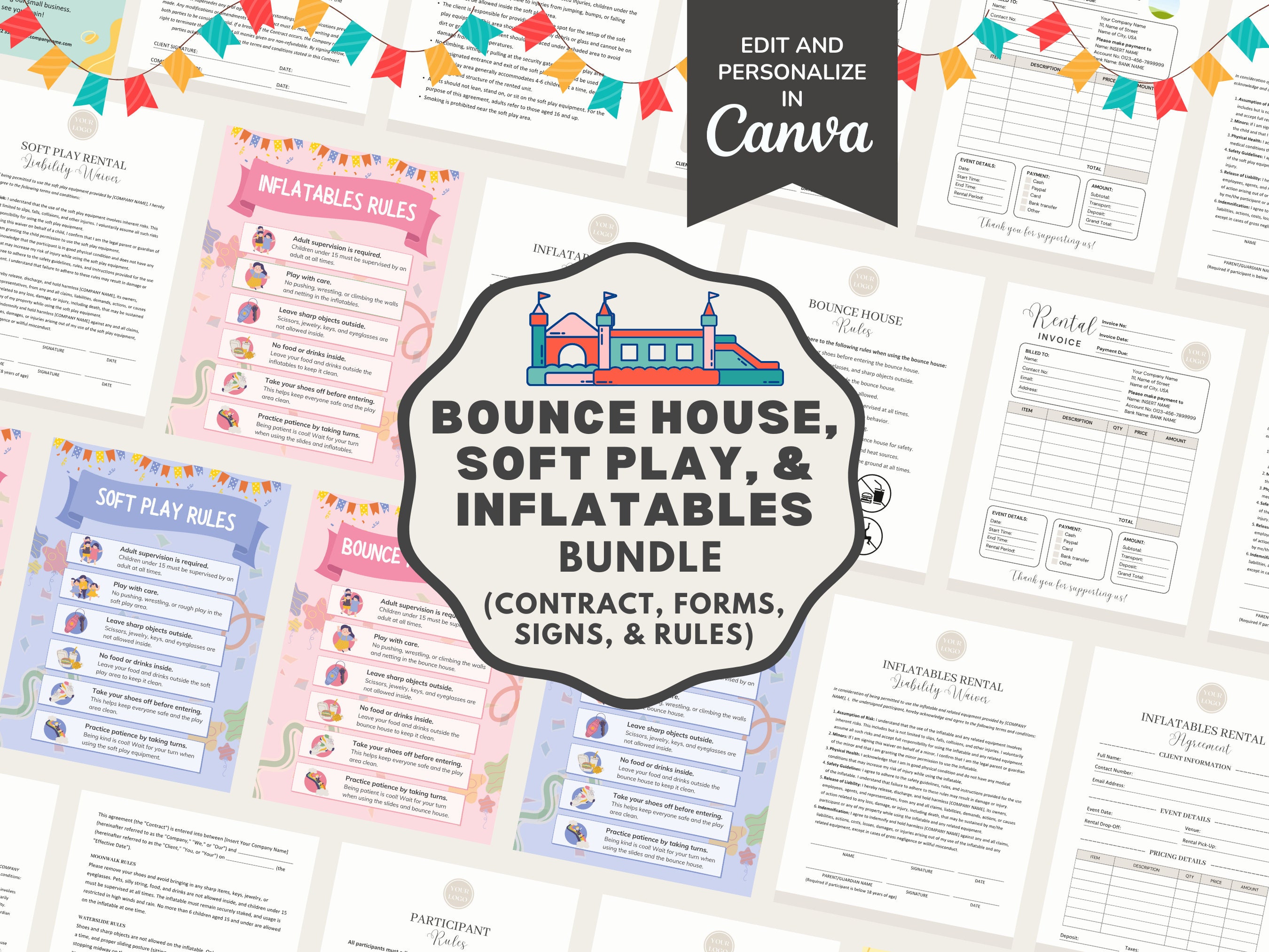 Bounce House, Soft Play, Inflatables Rental Contract Agreement Template ...