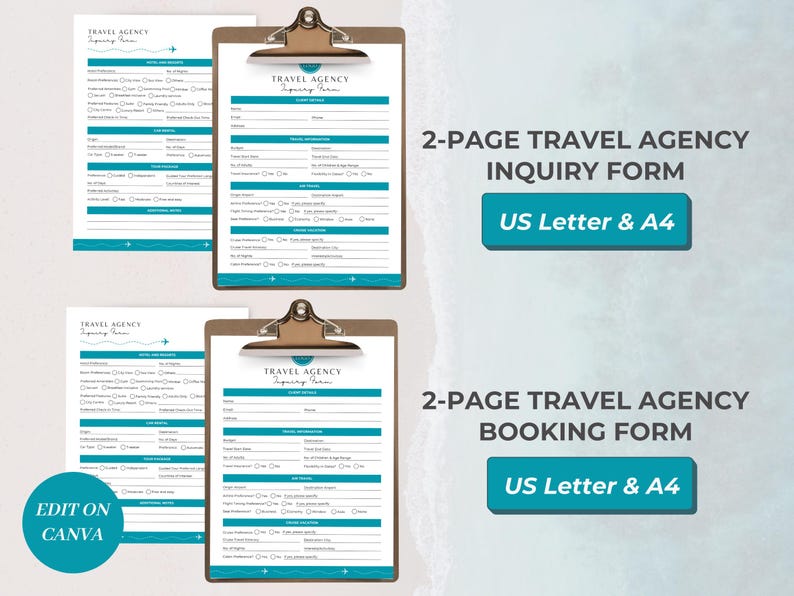 Travel Agent Business Forms Bundle, Travel Agency Inquiry/booking Form ...
