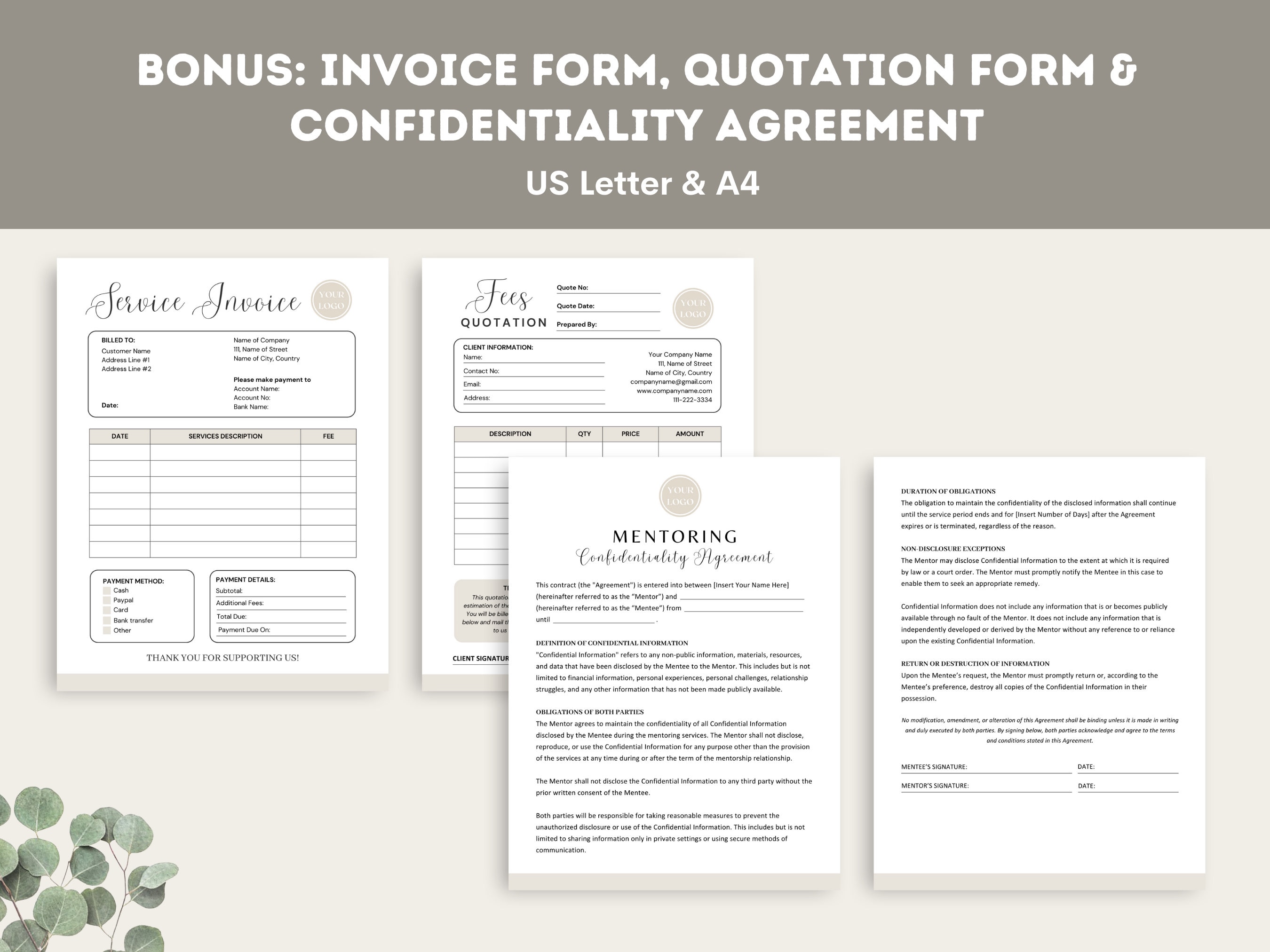 Mentoring Contract Agreement Template, Editable & Printable Life Coach ...
