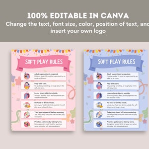 Soft Play Rental Rules Poster and Sign Template, Editable/printable ...