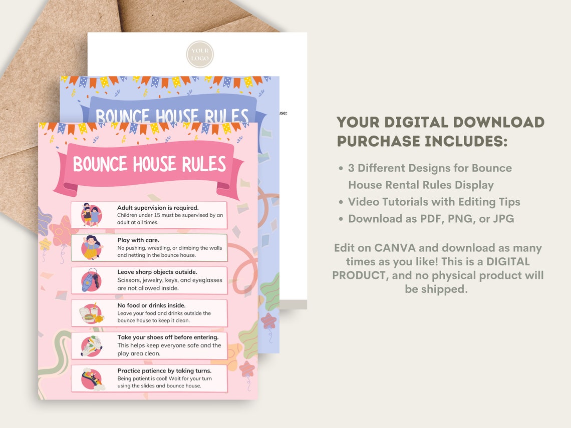 Bounce House Rental Rules Poster and Sign Template, Editable/printable ...