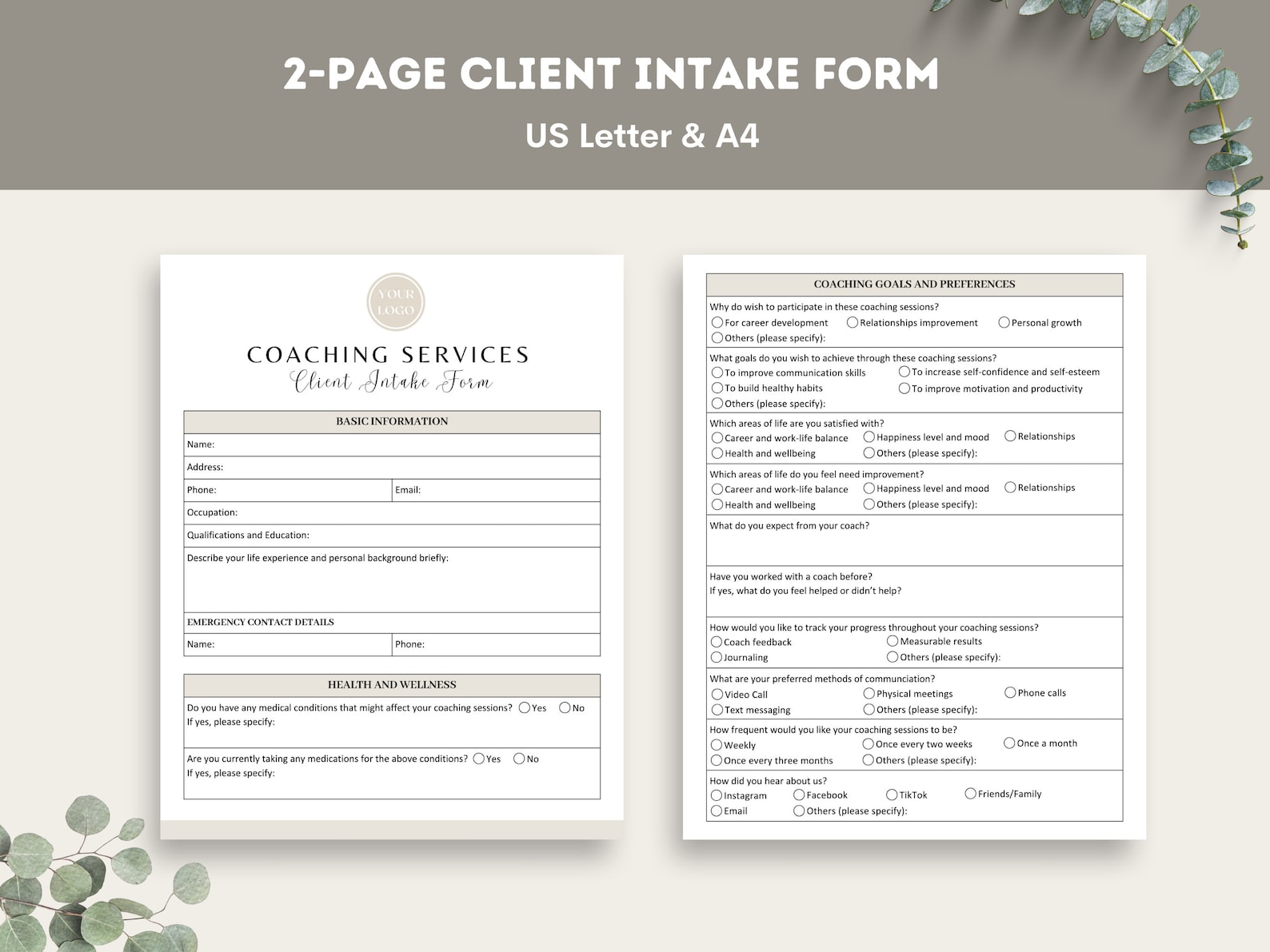 Coaching Agreement/contract Template, Editable & Printable Life Coach ...