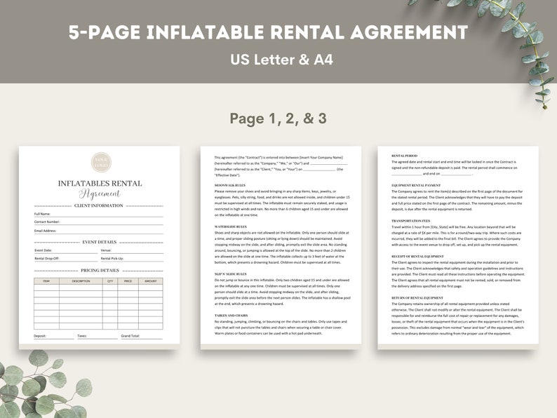 Inflatables Rental Agreement Template, Printable & Editable Inflatable ...