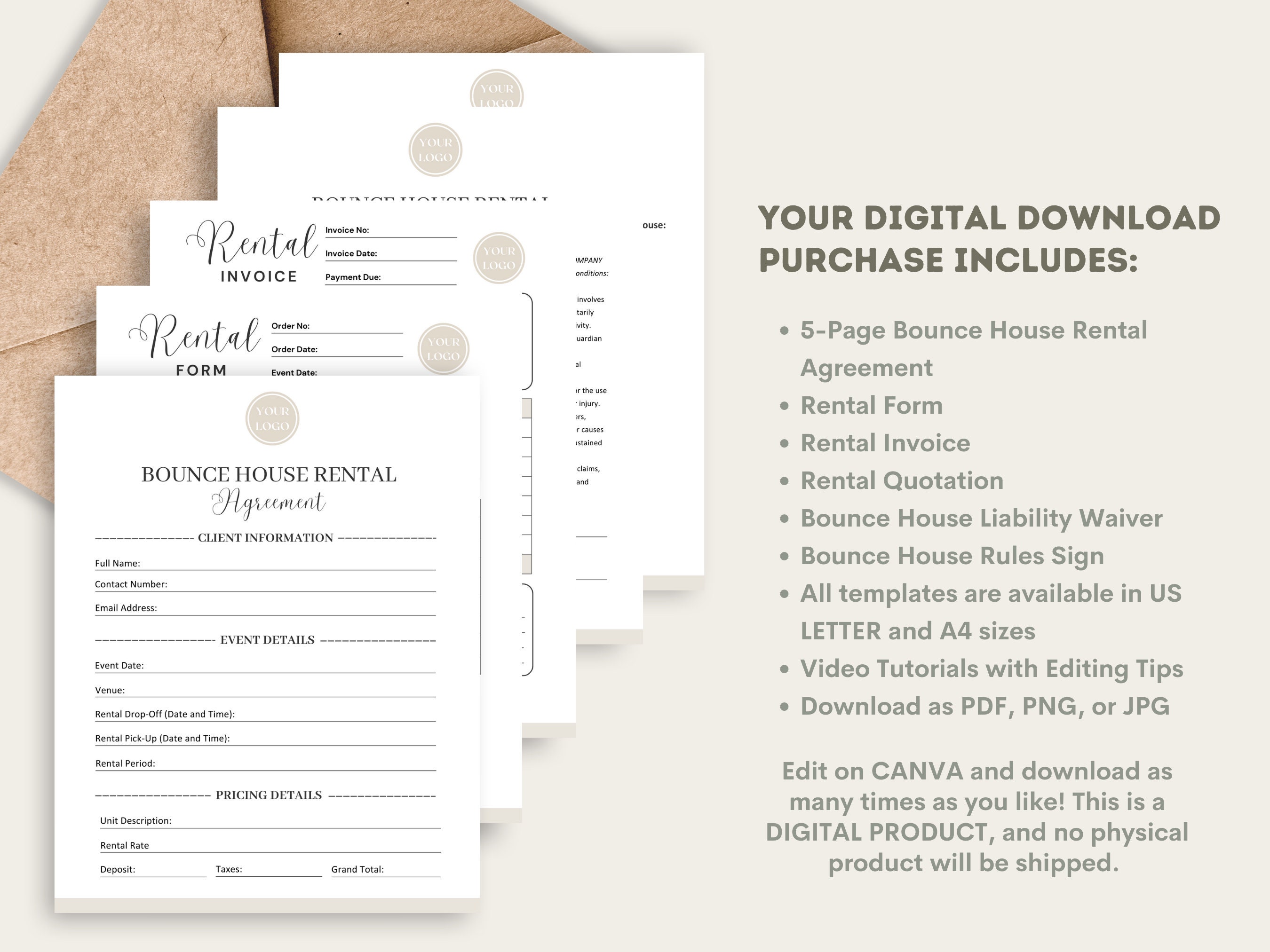 Bounce House Rental Contract Agreement Template, Editable/printable ...