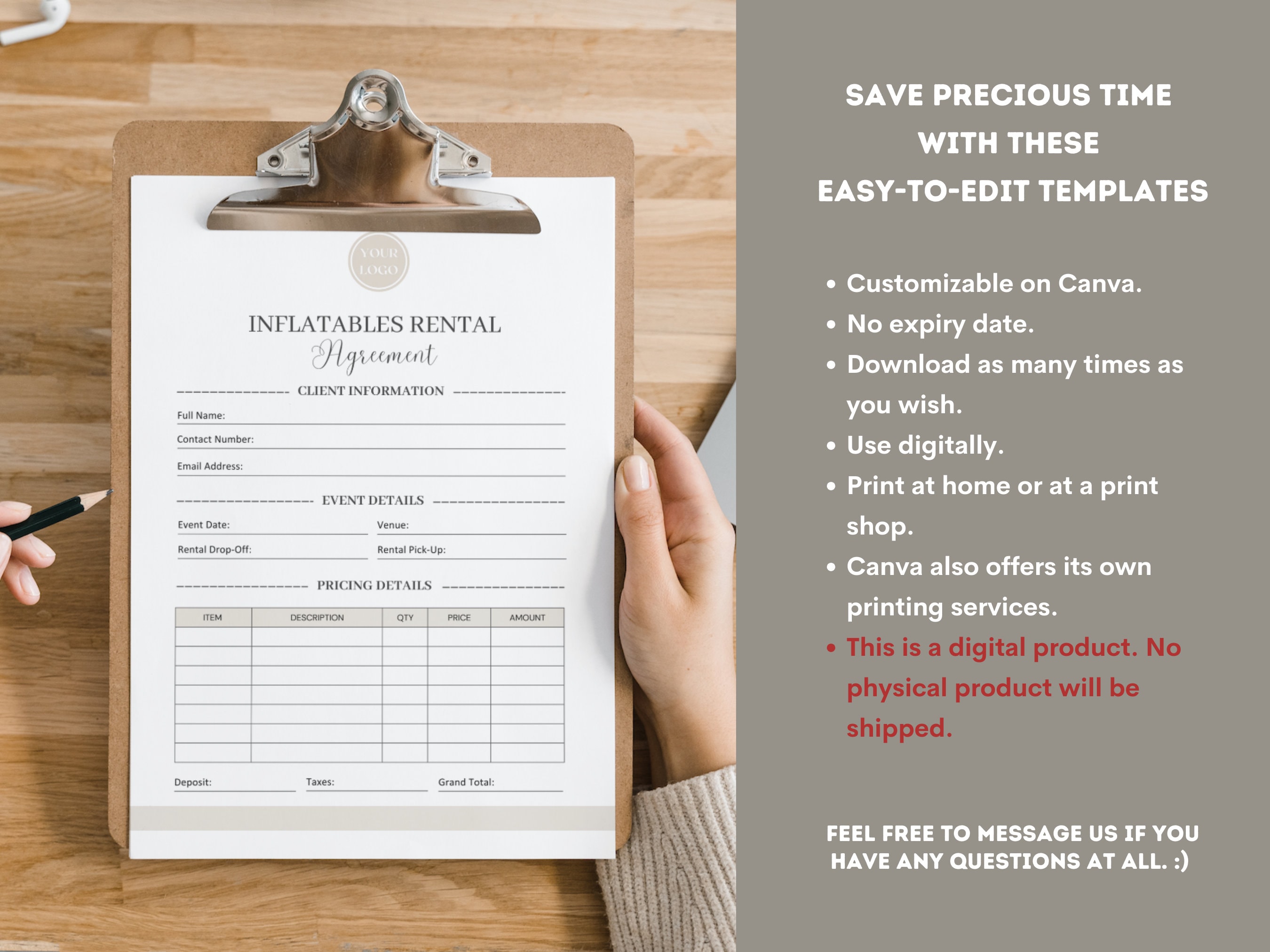 Inflatables Rental Agreement Template, Printable/editable Inflatable ...