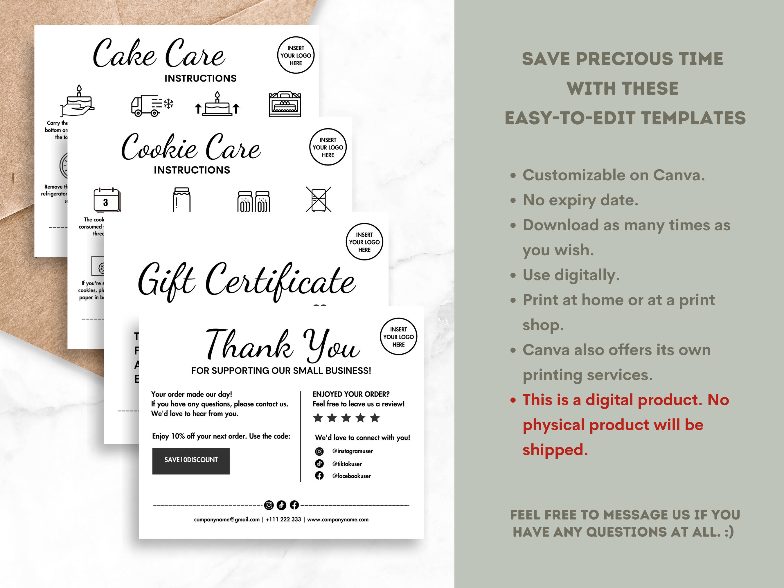 Bakery/cake Business Order Form & Tracker, Cake Care Card, Scan to Pay ...