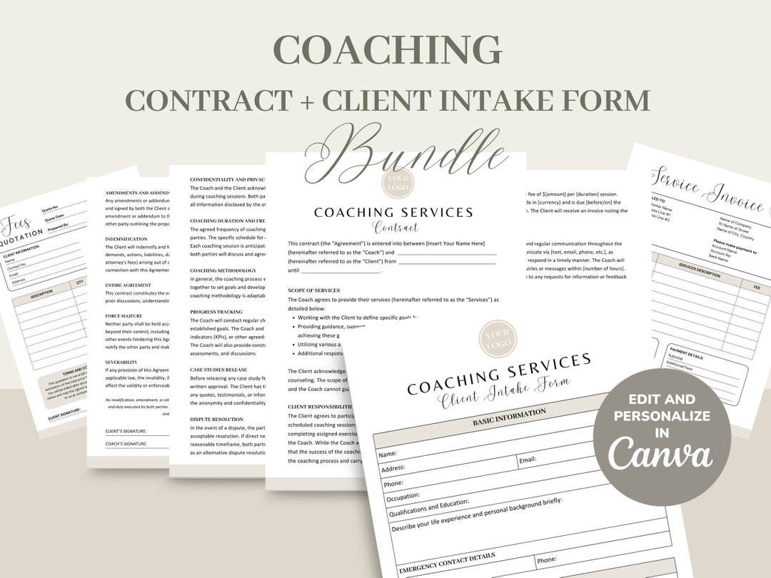 Coaching Agreement/contract Template, Editable & Printable Life Coach ...