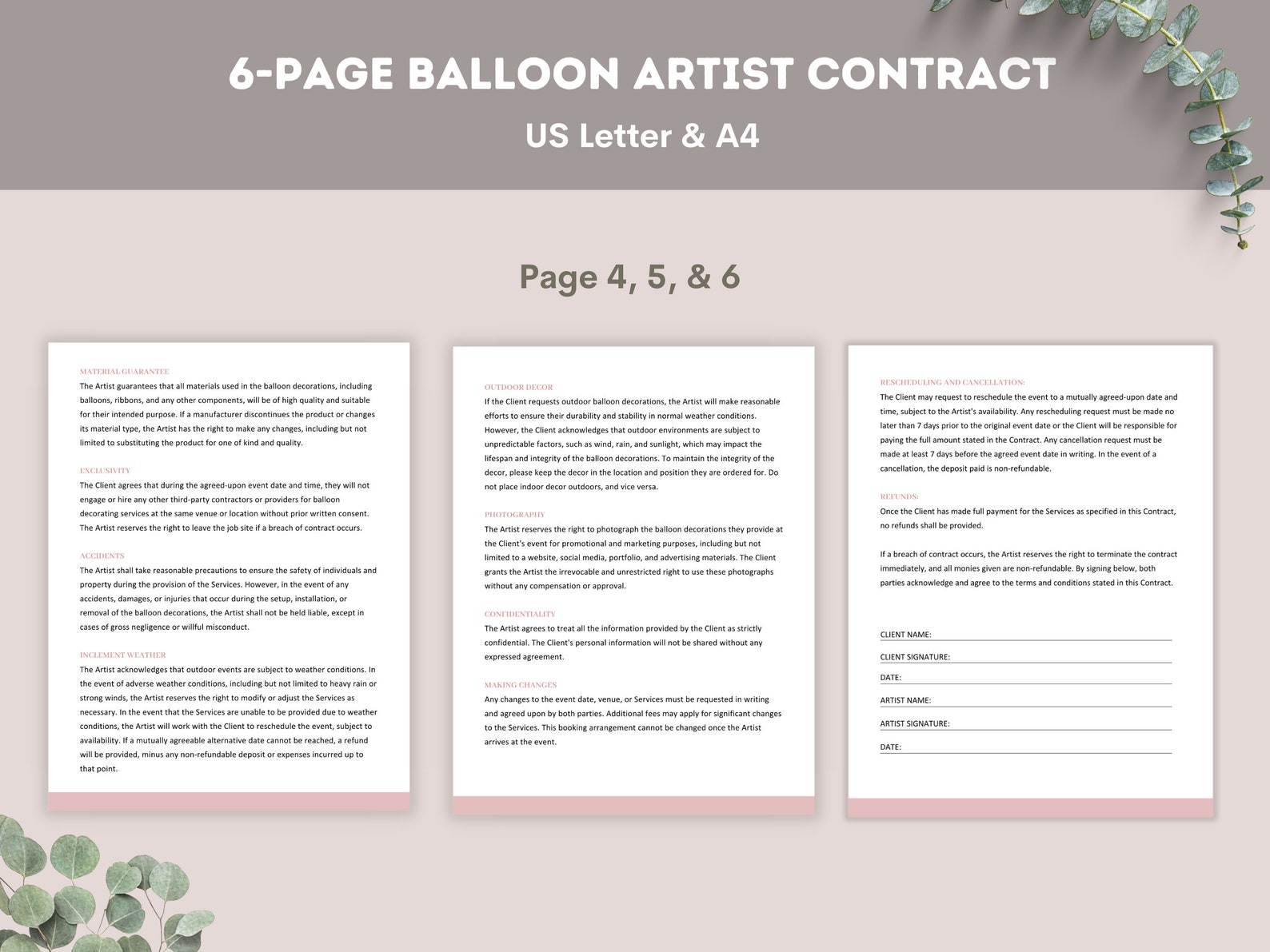 Balloon Artist Contract Template, Balloon Decor Business Contract ...
