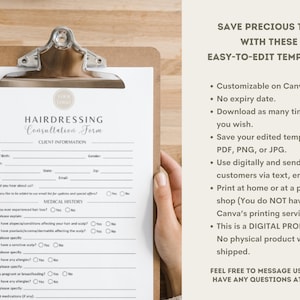 Hairdressing Intake & Consultation Forms, Hairdresser/hairstylist ...