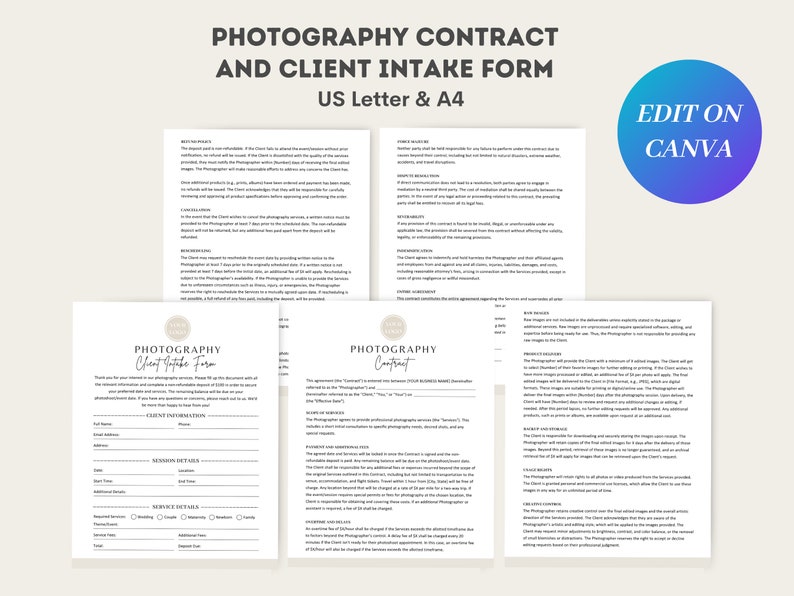 Photography Contract Agreement, Photographer Welcome Guide Template ...