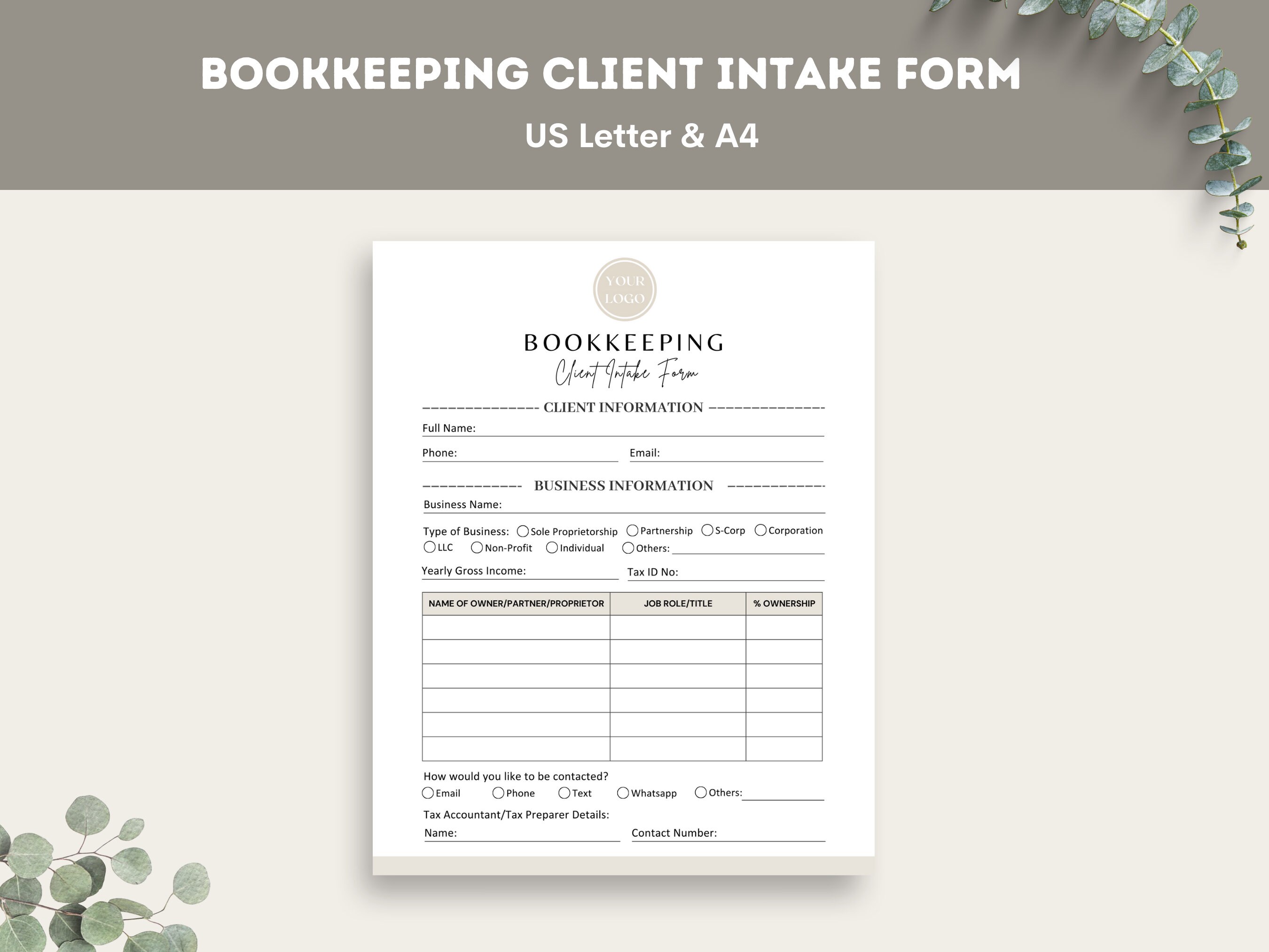 Bookkeeping Service Contract, Freelance Bookkeeper Intake Form, Expense ...