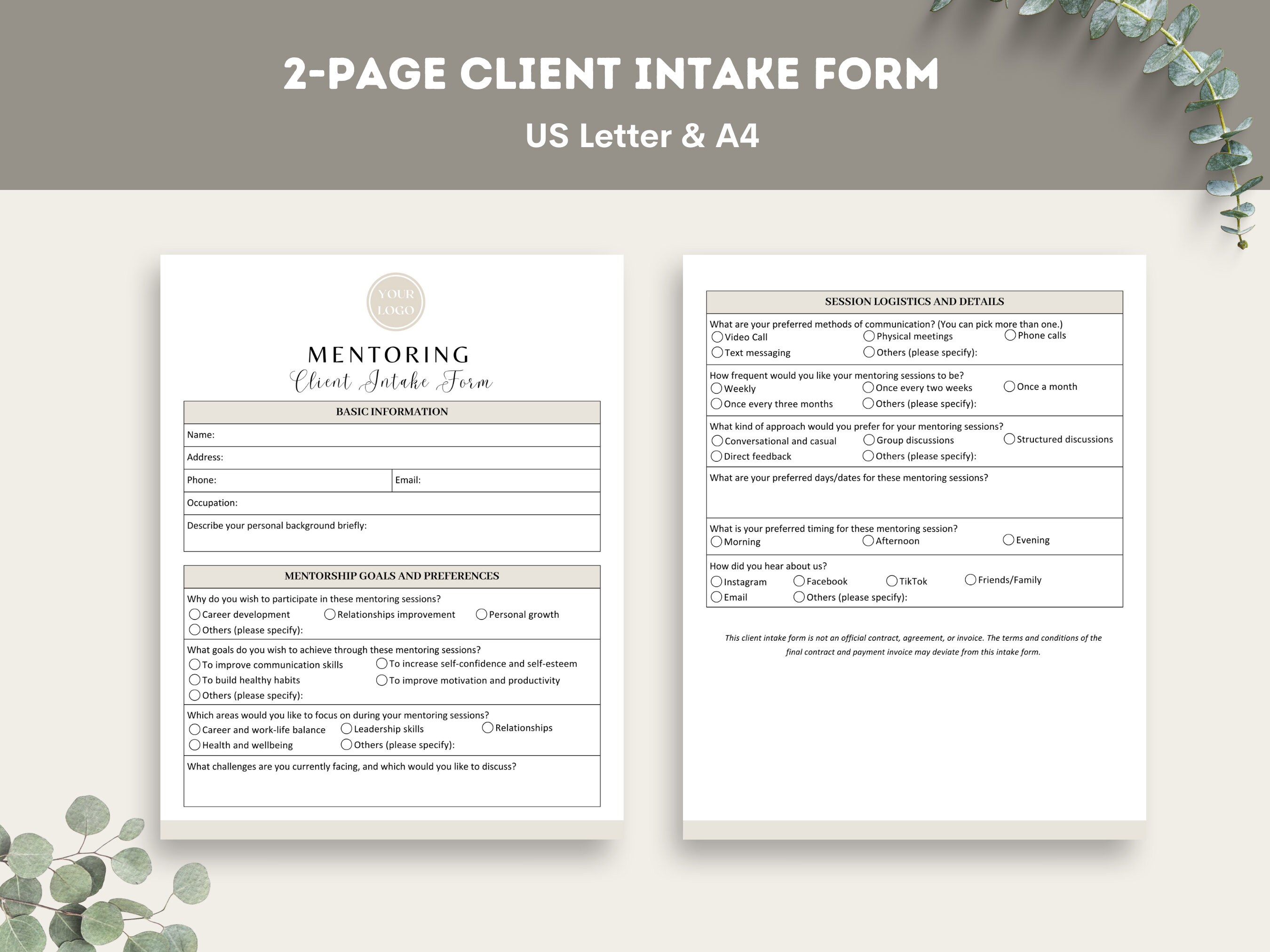 Mentoring Contract Agreement Template, Editable & Printable Life Coach ...
