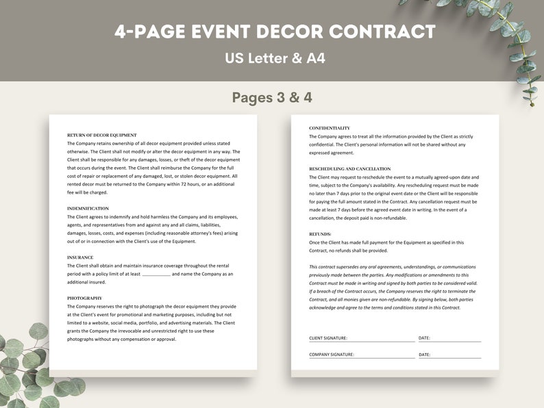 Event Decorating Rental Contract Template, Client Service Agreement ...
