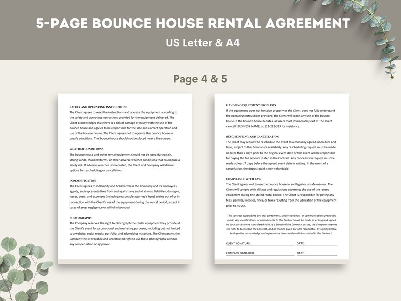 Bounce House Rental Contract Agreement Template - Etsy