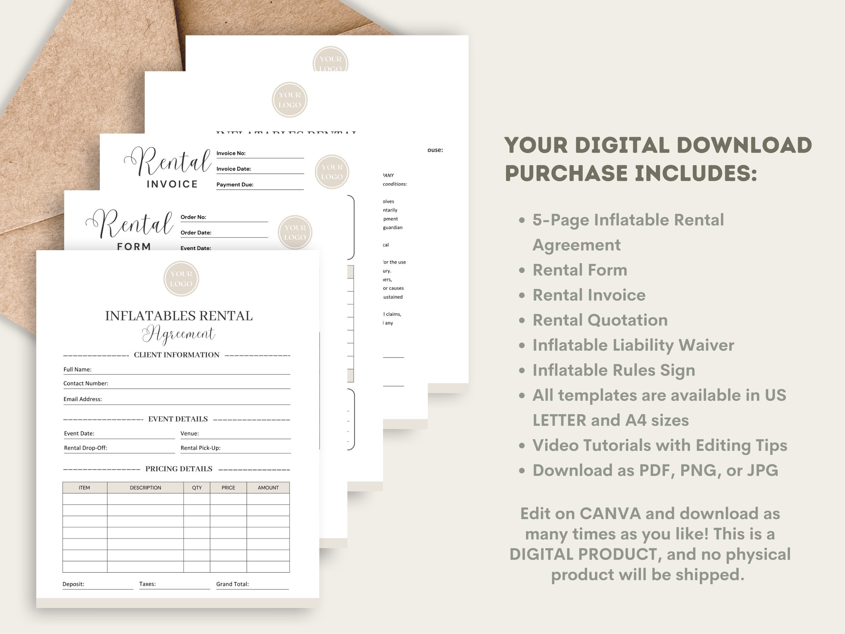 Inflatables Rental Agreement Template, Printable & Editable Inflatable ...