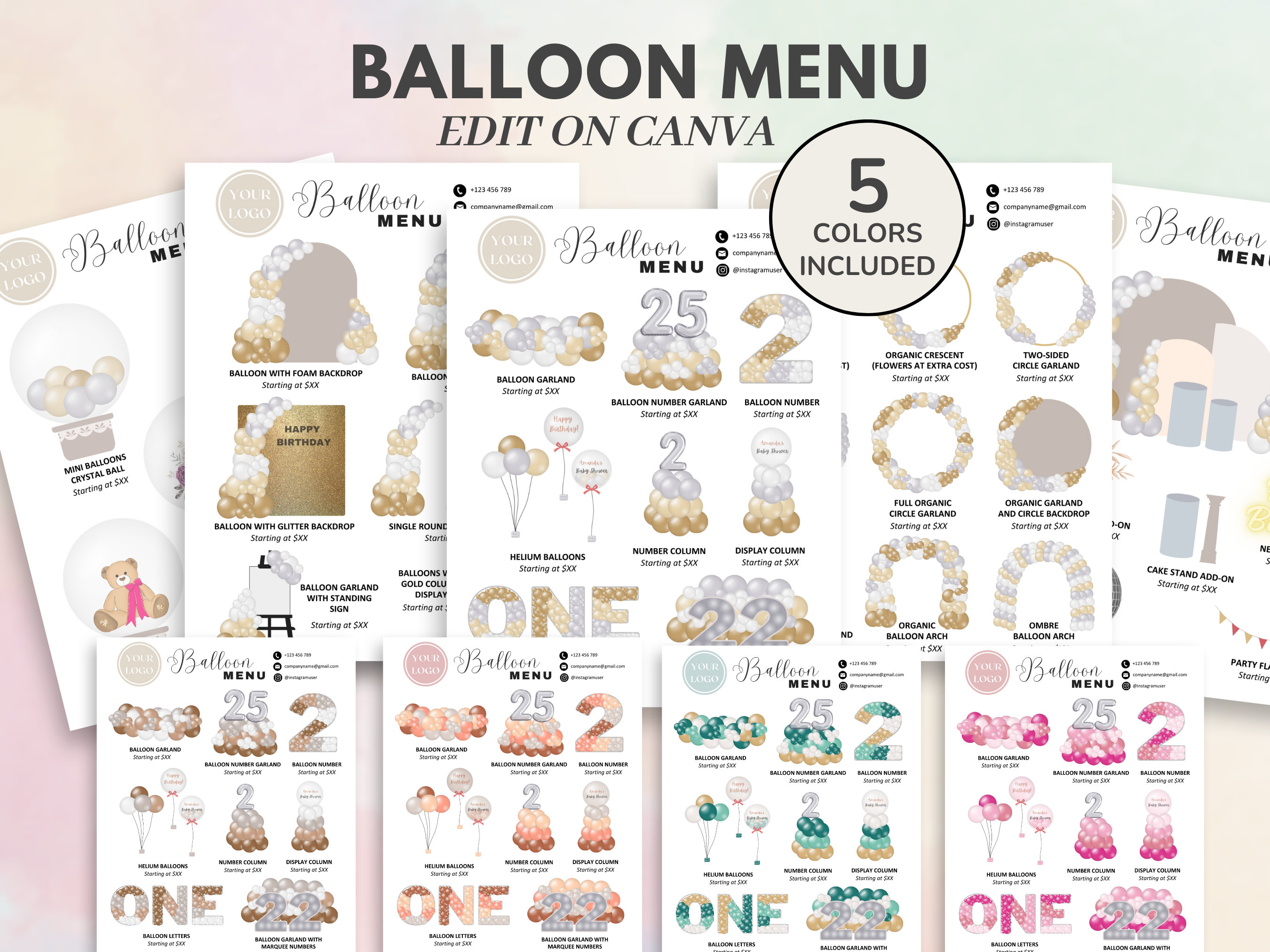 Balloon Menu Template, Editable & Printable Balloon Decor Price List ...