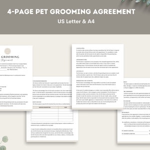 Pet Grooming Service Agreement/contract Template, Editable & Printable ...