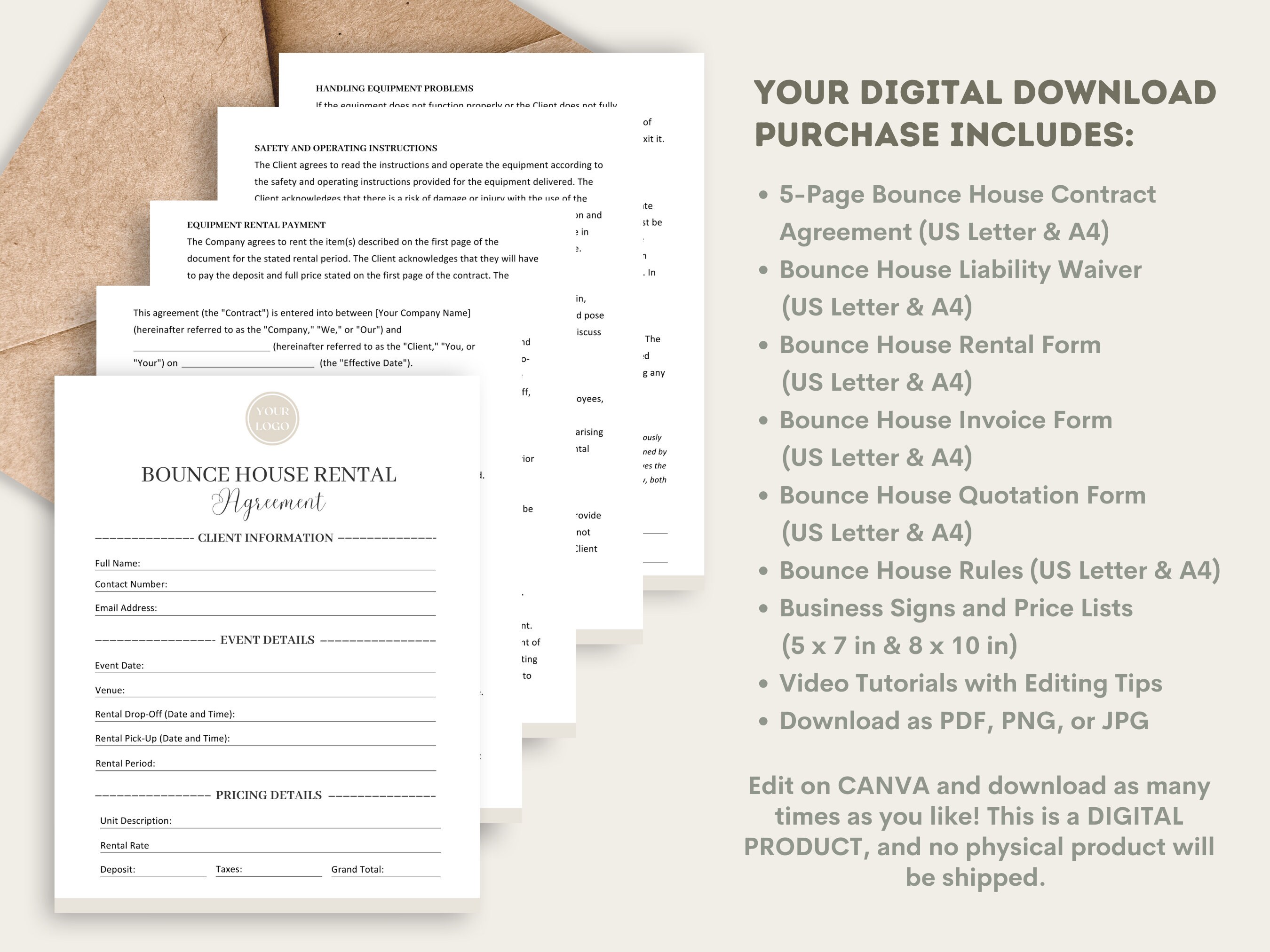 Bounce House Rental Contract Agreement Template, Rules, Business Signs ...