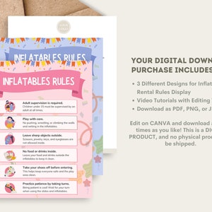 Inflatables Rental Rules Poster and Sign Template, Editable/printable ...