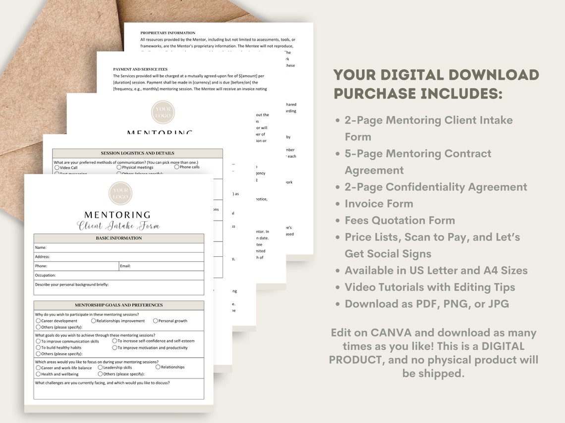 Mentoring Contract Agreement Template, Editable & Printable Life Coach ...