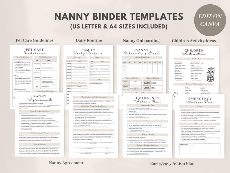 Editable Nanny Binder, Printable Babysitting Planner/notes, Childcare ...