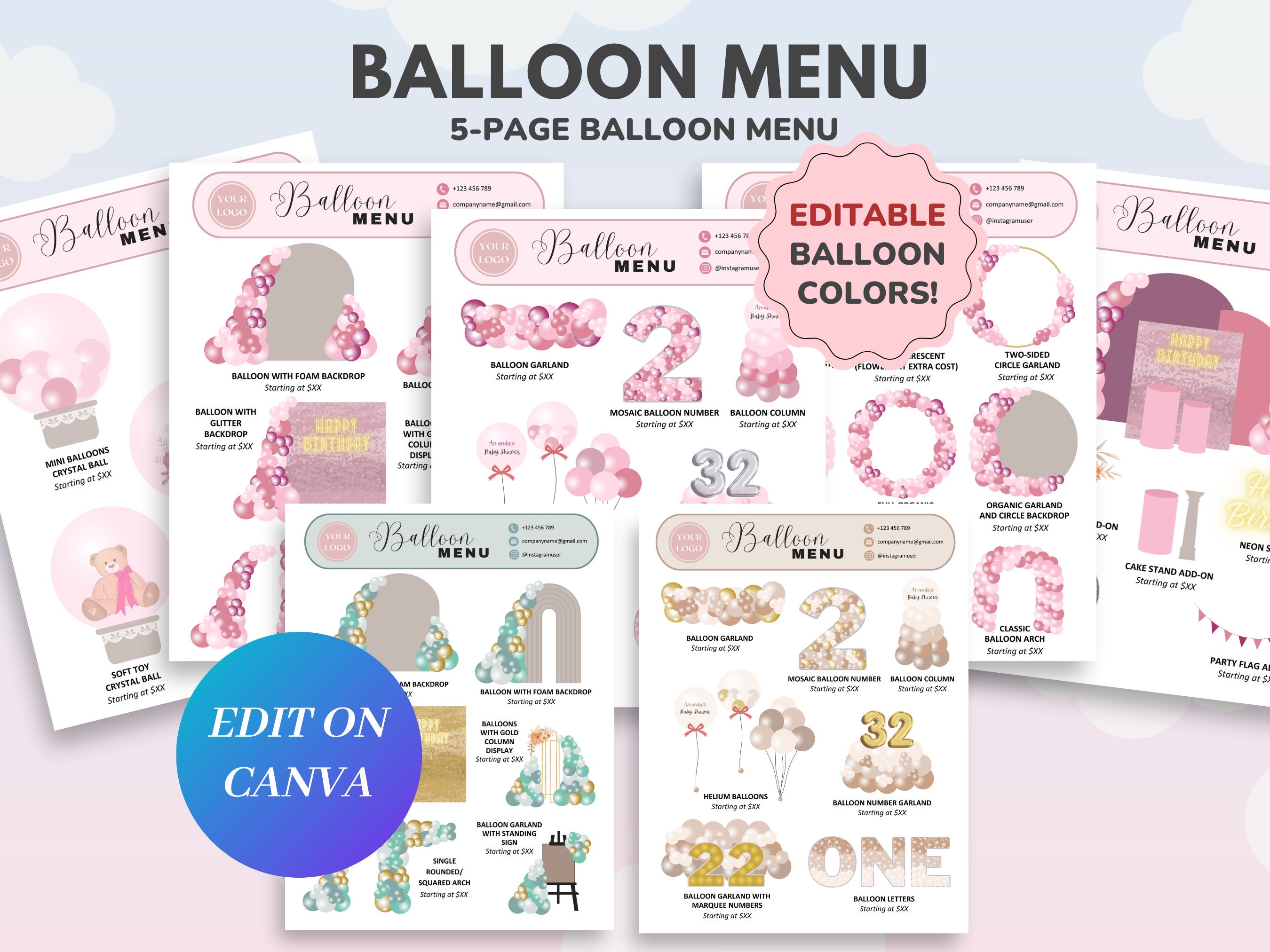 Balloon Menu Template, Editable & Printable Balloon Decor Price List ...