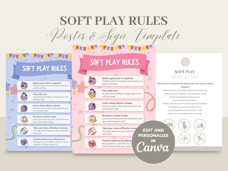 Soft Play Rental Rules Poster and Sign Template, Editable/printable ...