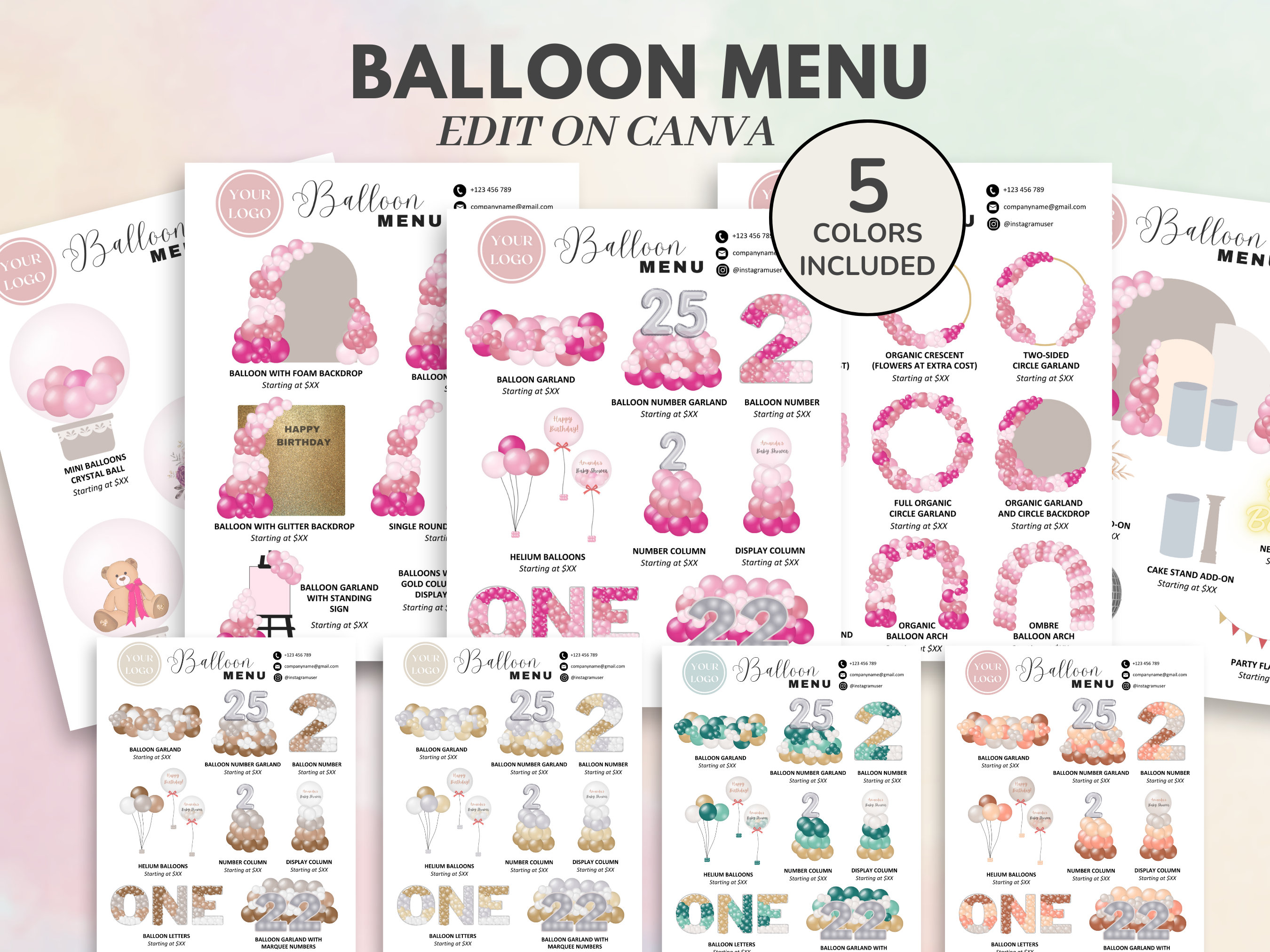 Balloon Menu Template, Editable & Printable Balloon Decor Price List ...