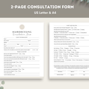 Hairdressing Intake & Consultation Forms, Hairdresser/hairstylist ...