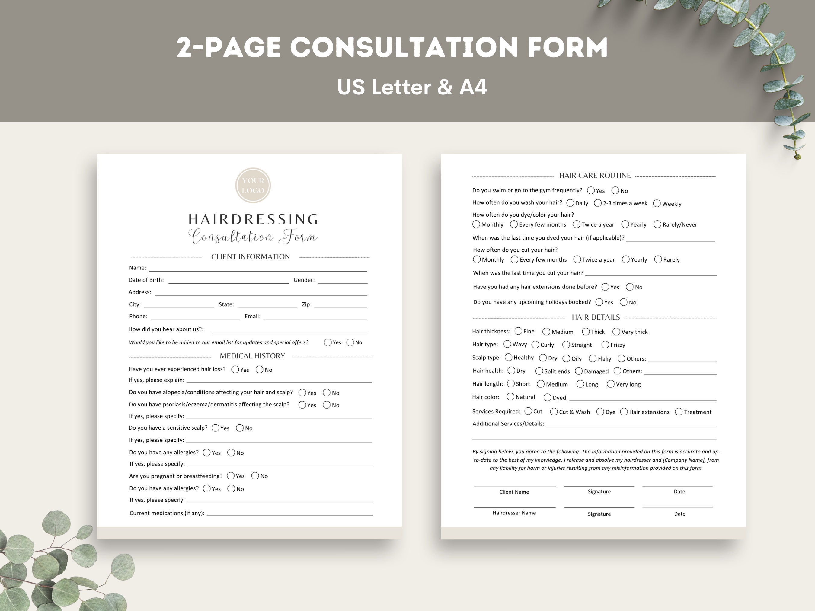 Hairdressing Intake & Consultation Forms, Hairdresser/hairstylist ...