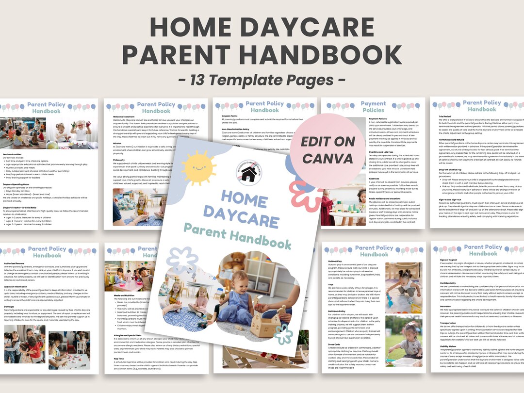 Home Daycare Parent Handbook, Home Daycare Welcome Book Bundle Kit ...