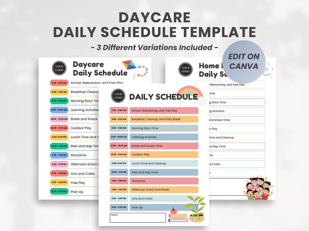 Home Daycare Daily Schedule Template, Childcare Center/home School ...