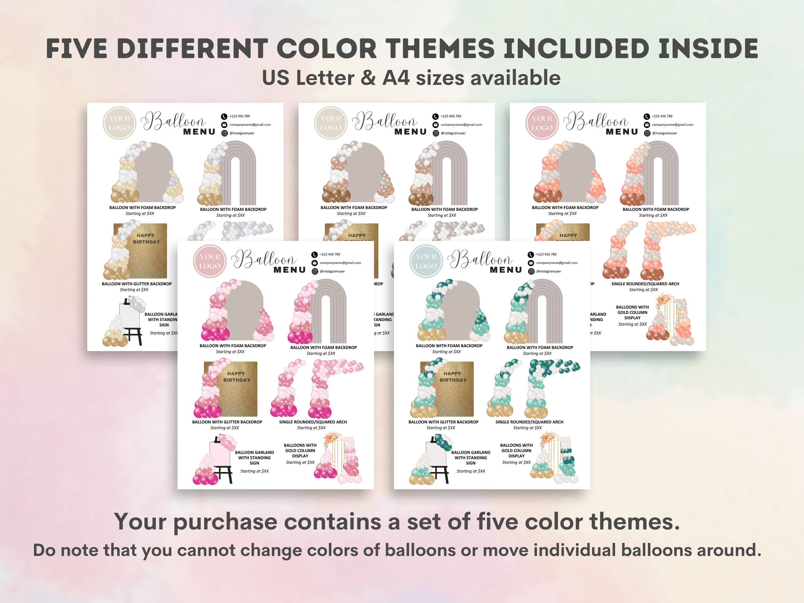 Balloon Menu Template, Editable & Printable Balloon Decor Price List ...