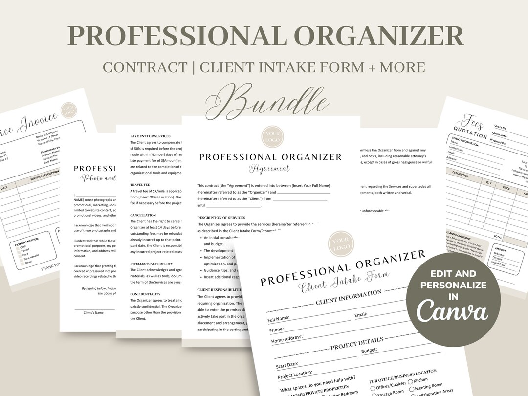 Professional Organizer Service Contract/agreement, Freelance Organizing ...