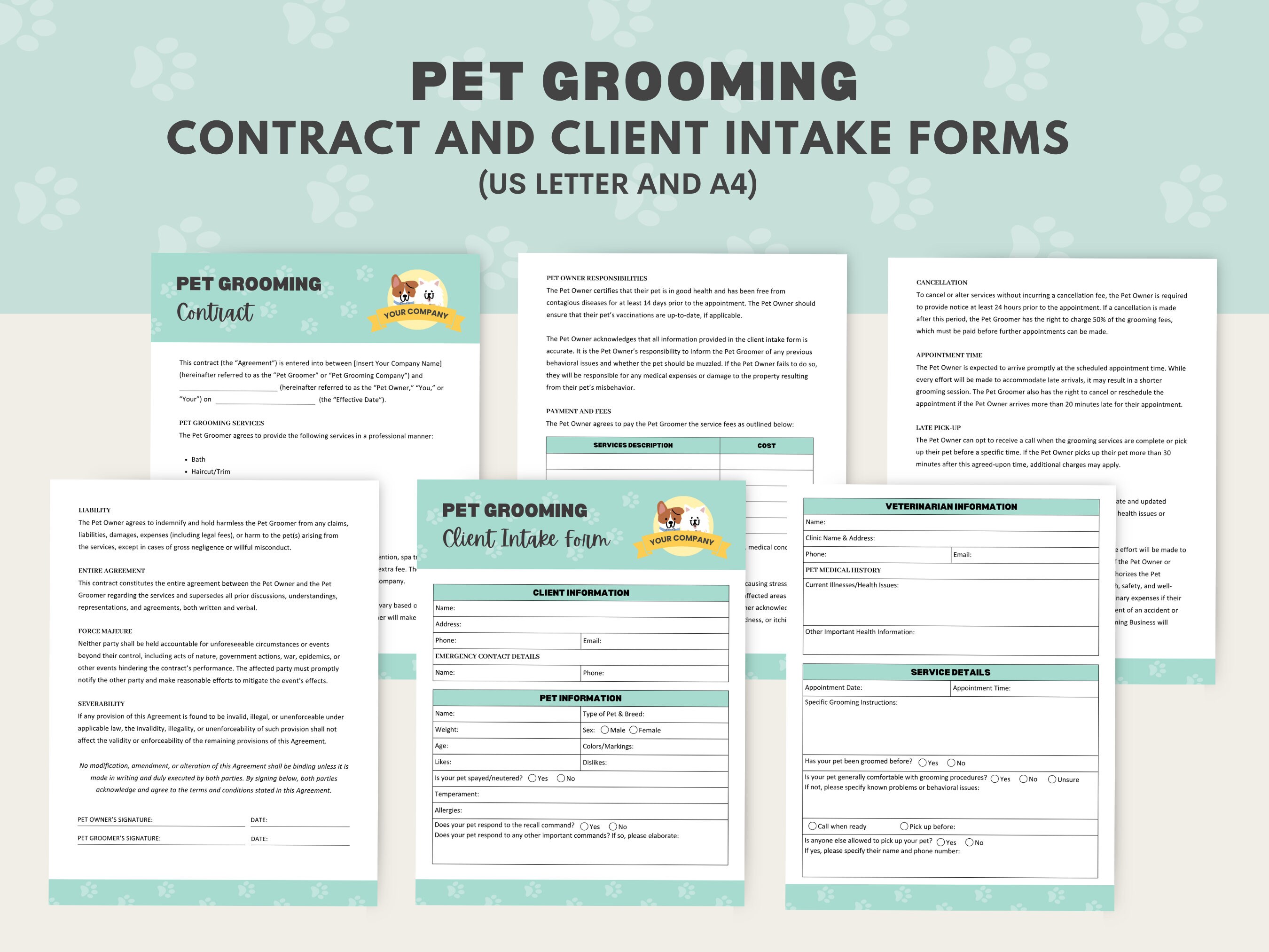 Pet Grooming Service Agreement/contract Template, Editable Dog Grooming ...