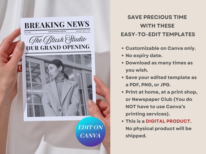 Business Newspaper Template, Editable Newspaper Announcement New ...