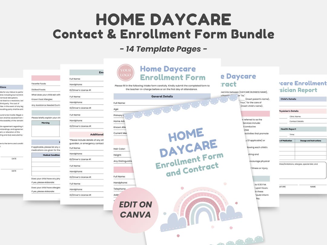 Home Daycare Contract Agreement Template, Home Daycare Enrollment Forms ...