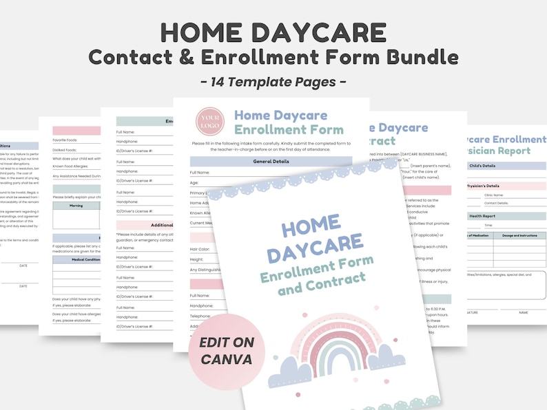 Home Daycare Contract Agreement Template, Home Daycare Enrollment Forms ...