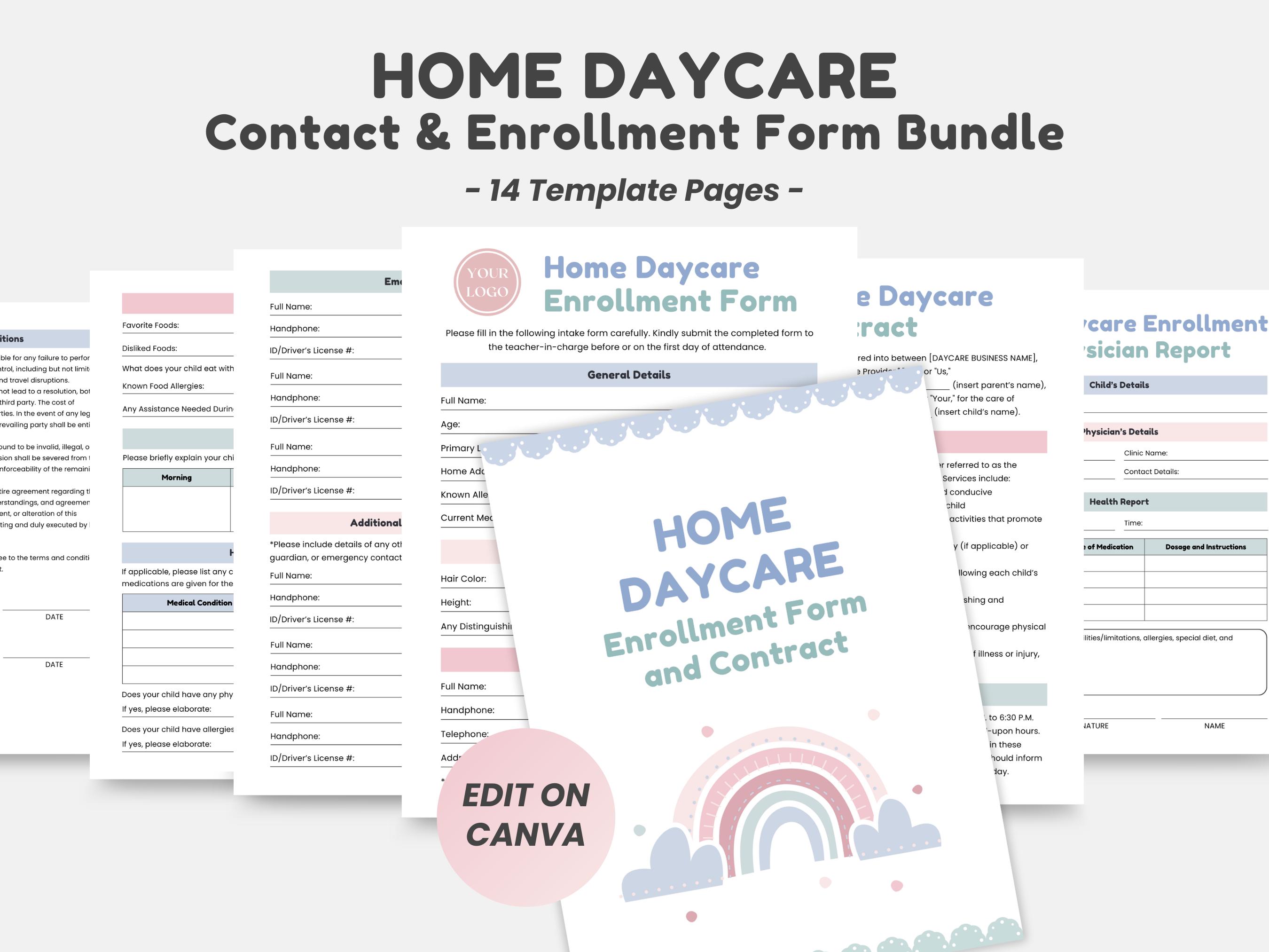 Home Daycare Contract Agreement Template, Home Daycare Enrollment Forms ...