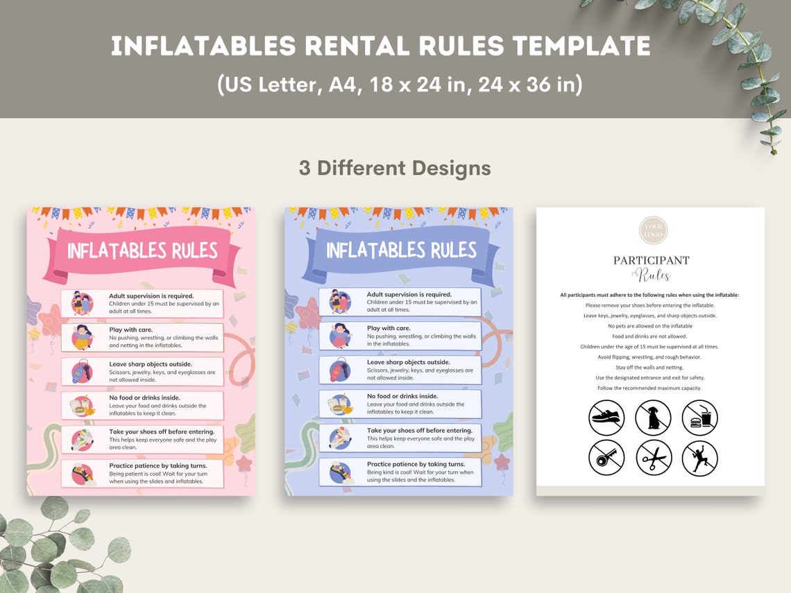 Inflatables Rental Rules Poster and Sign Template, Editable/printable ...