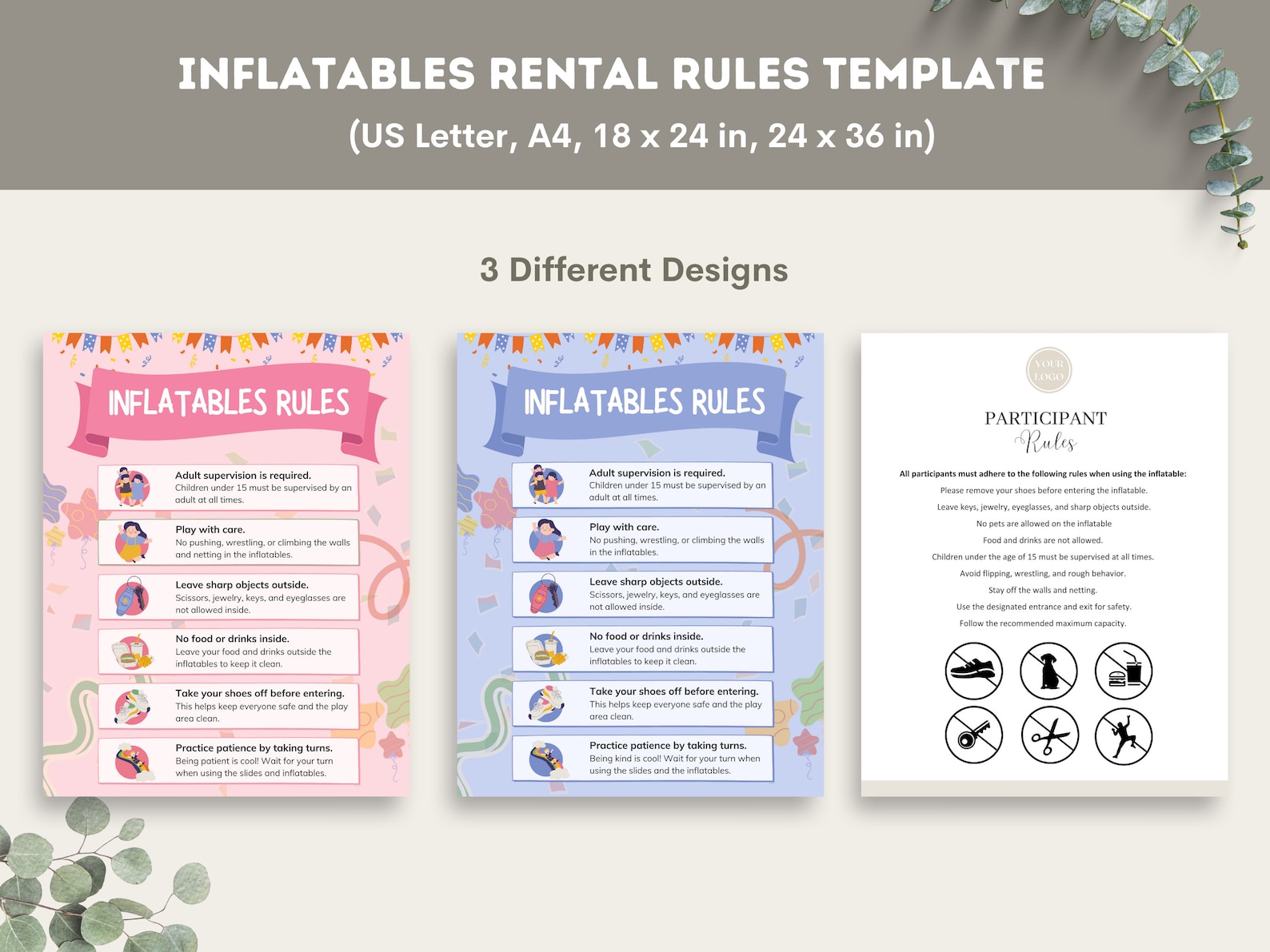 Inflatables Rental Rules Poster and Sign Template, Editable/printable ...